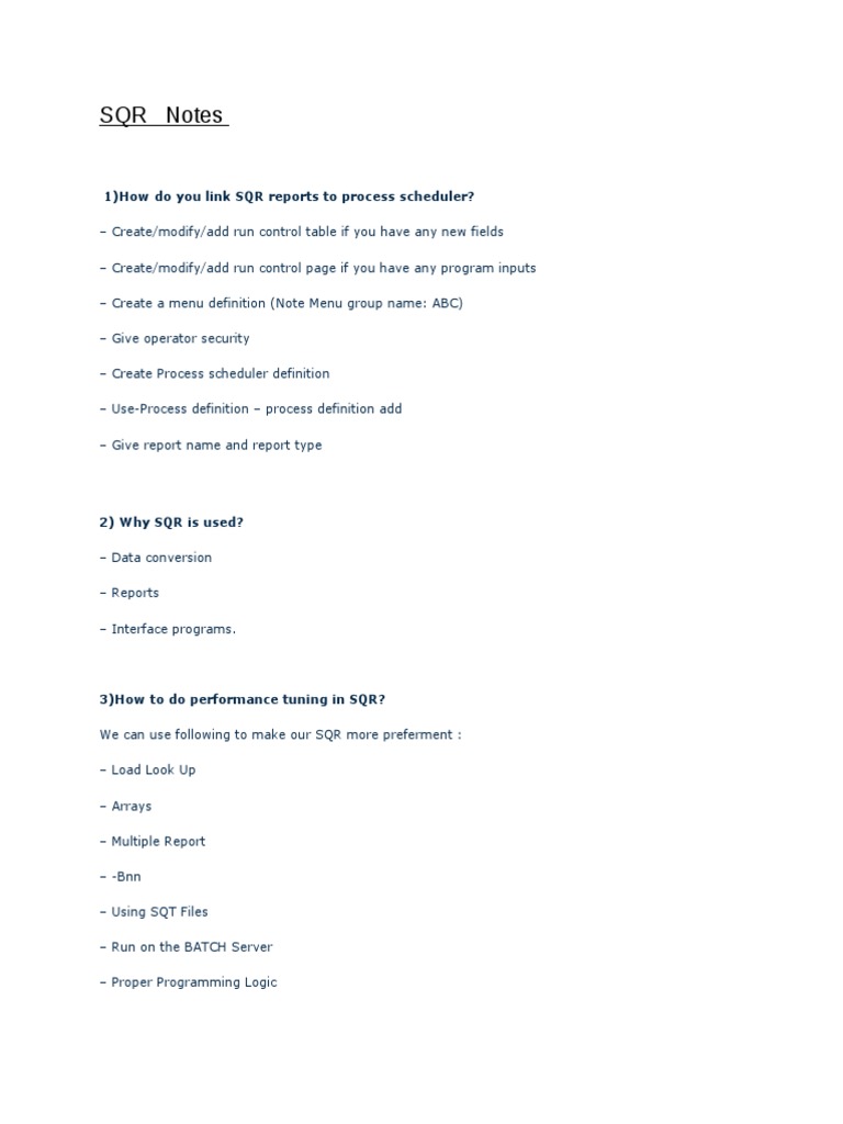 SQR Notes: 1) How Do You Link SQR Reports To Process Scheduler ...