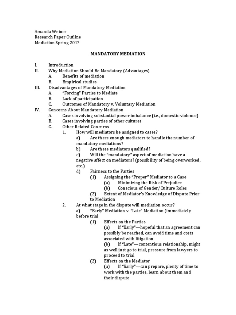 Mediation Outline | Mediation | Alternative Dispute Resolution