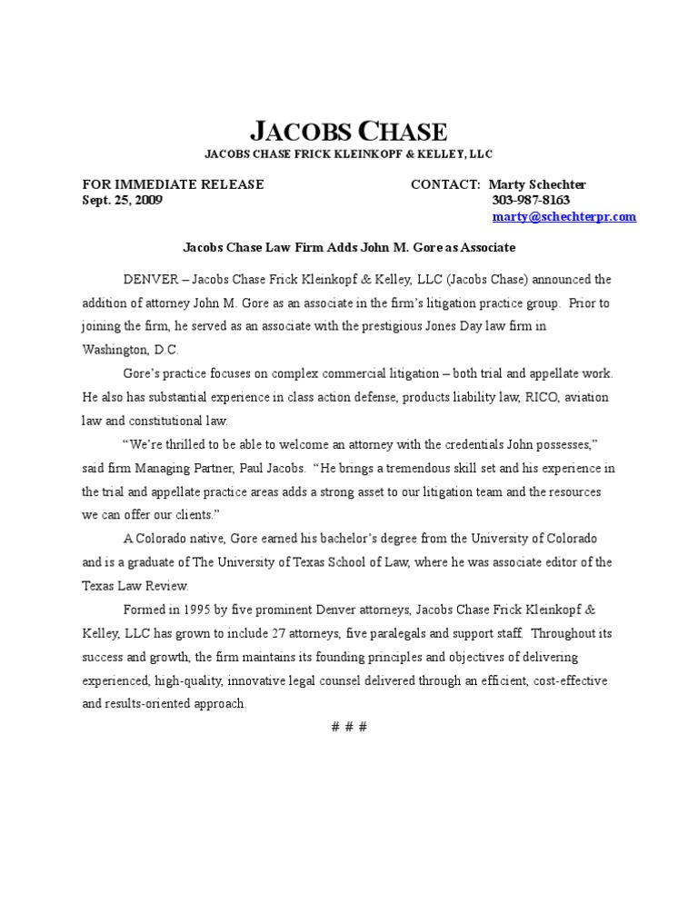 Jacobs Chase Welcomes John M. Gore | PDF