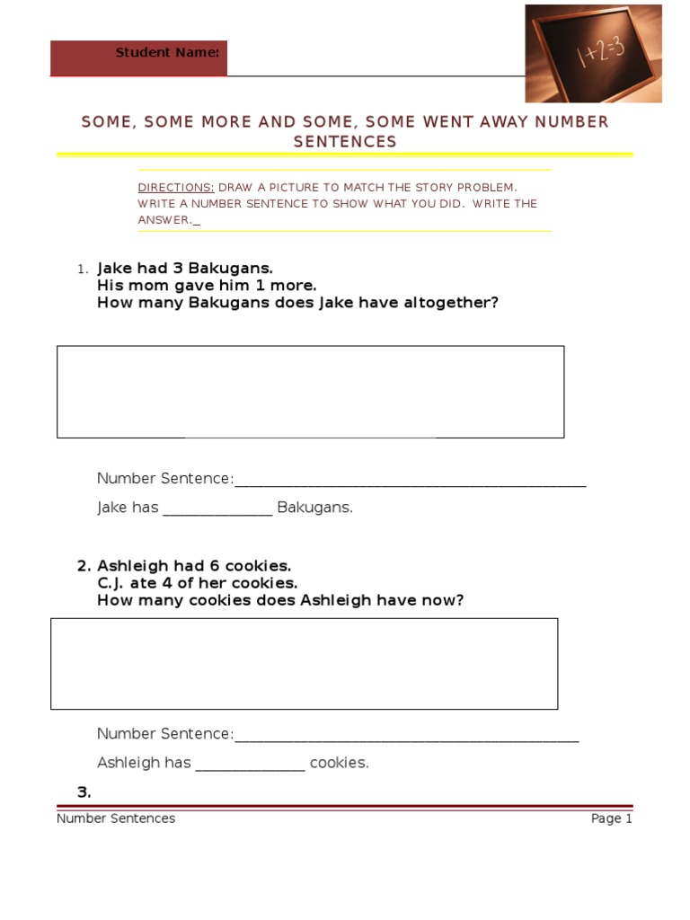 Writing Number Sentences for Grade 1 | PDF