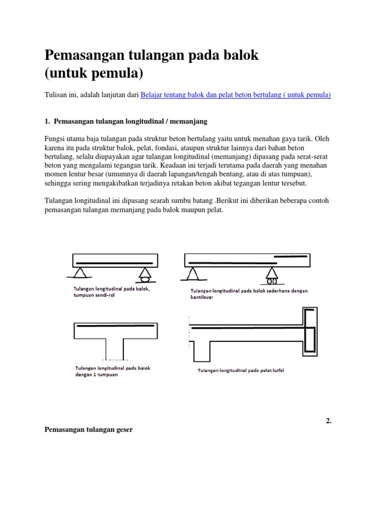 Pemasangan Tulangan Pada Balok | PDF