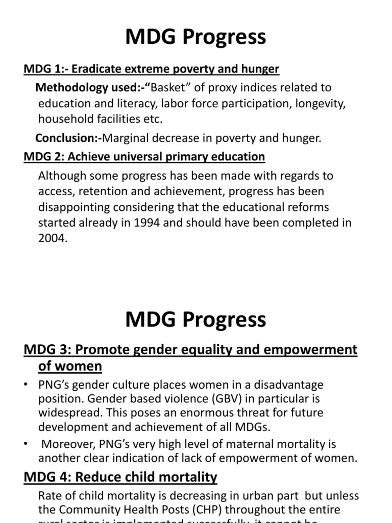 MDG Progress: MDG 1:-Eradicate Extreme Poverty and Hunger | PDF ...