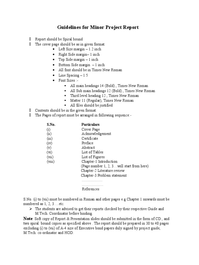 Guidelines For Minor Project Report | PDF