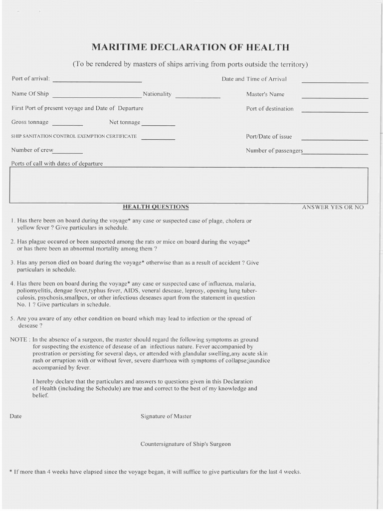 Maritime Declaration of Health | PDF