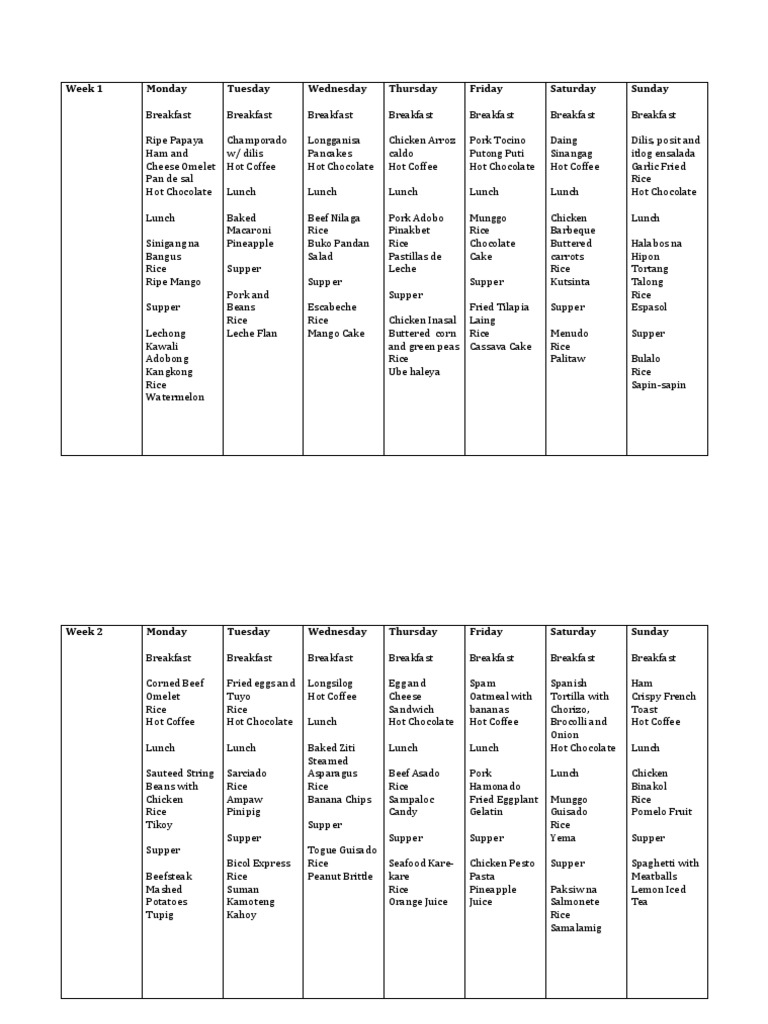 3 Week Menu Cycle | PDF | Foods | Prepared Foods