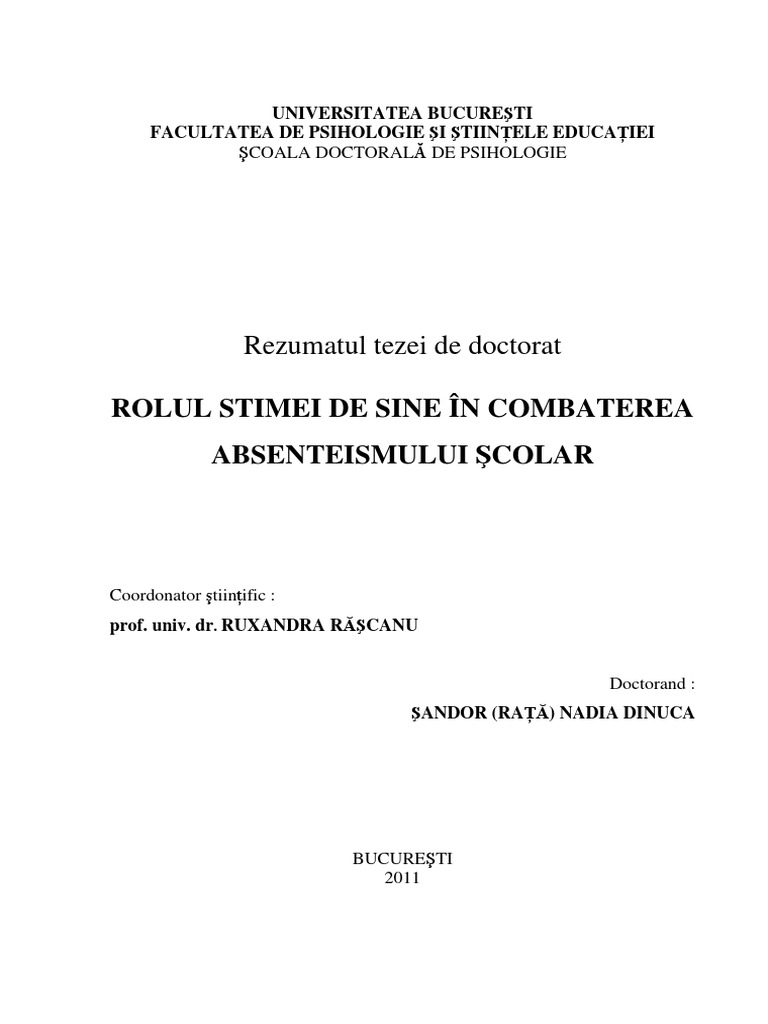 REZUMAT Teza Doctorat Nadia Sandor Rata | PDF