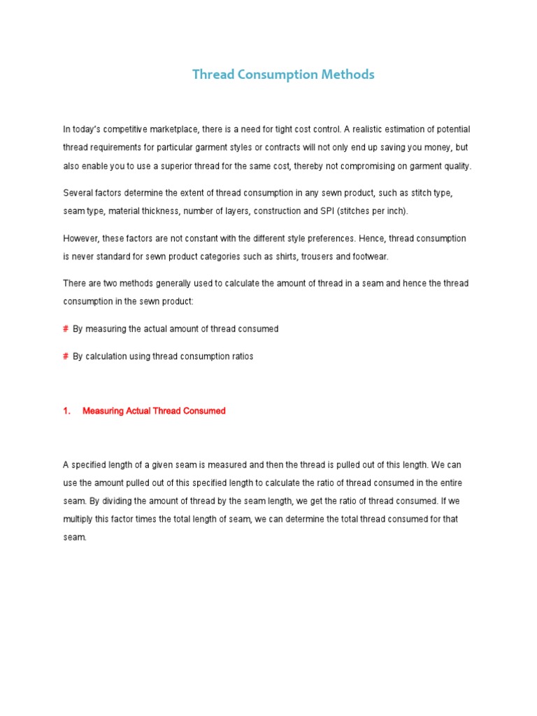 Thread Consumption Methods | PDF | Seam (Sewing) | Yarn