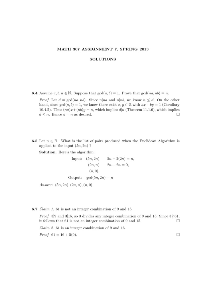 307 S13 HW 7 Sol | PDF | Discrete Mathematics | Number Theory