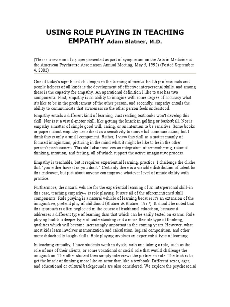 Empathy Role Play Article | PDF | Empathy | Positive Psychology