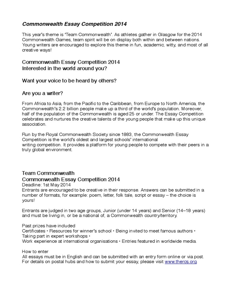 Commonwealth Essay Competition 2014 | PDF | Commonwealth Of Nations