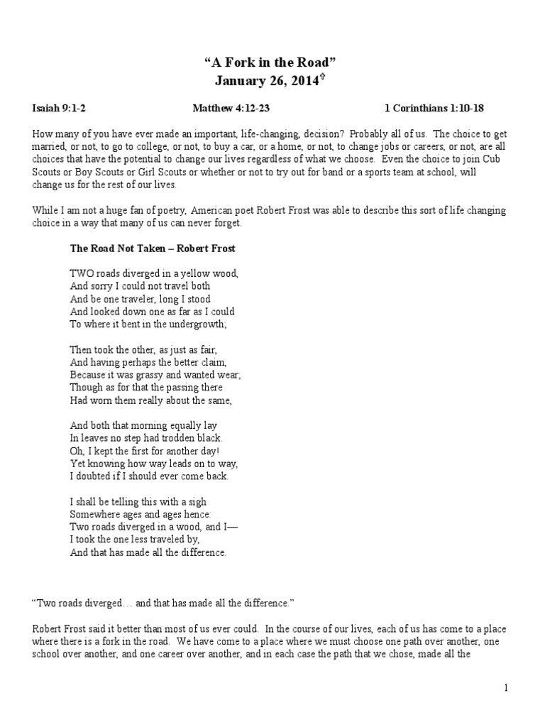 A Fork in The Road - 2014-01-26 | PDF | Jesus | Religious Behaviour And ...