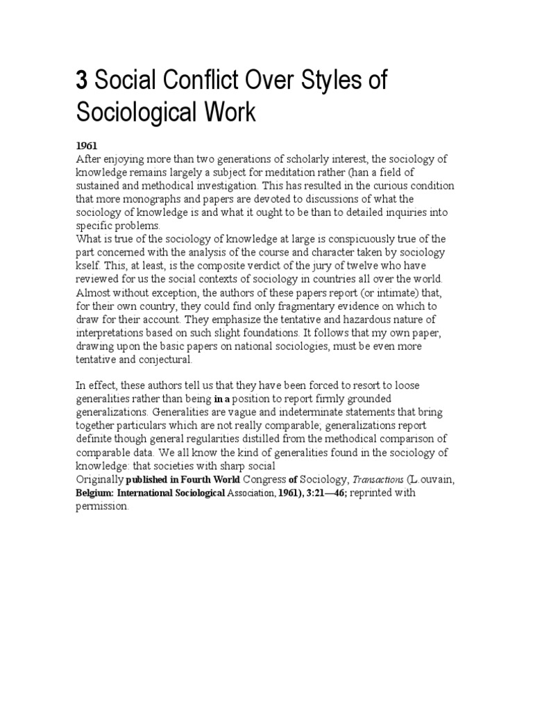 3 Social Conflict Over Styles of Sociological Work | Sociology | Social ...