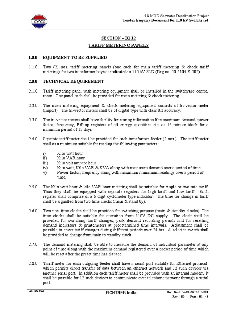Tariff Metering Panels | PDF | Electrical Wiring | Clock