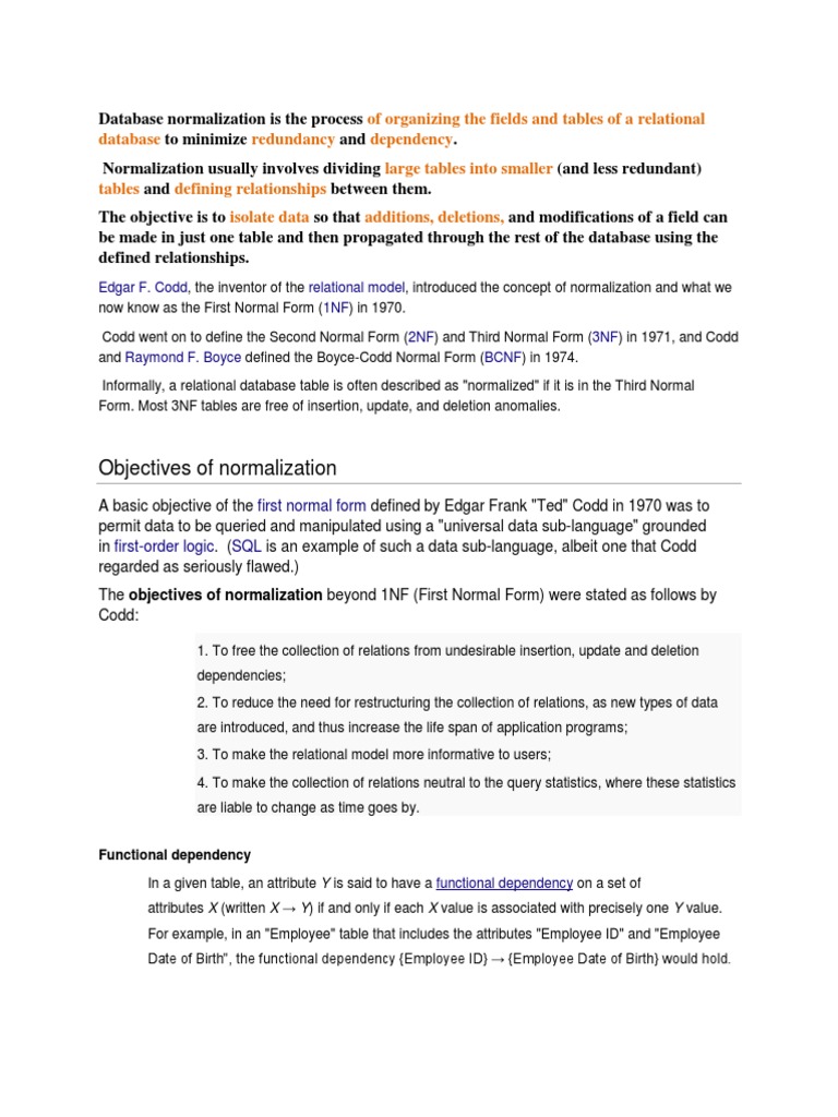 Database Normalization | PDF | Relational Model | Databases Database Normalization | PDF | Relational Model | Databases