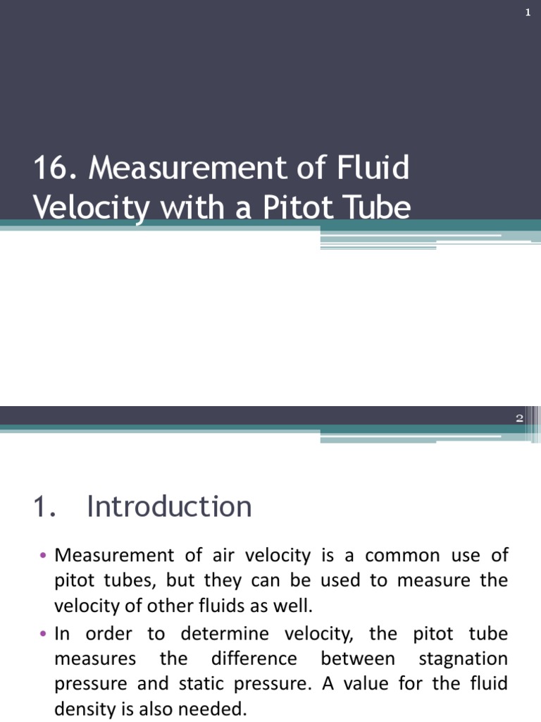 Measurement of Fluid Velocity With A Pitot Tube | PDF | Pressure ...