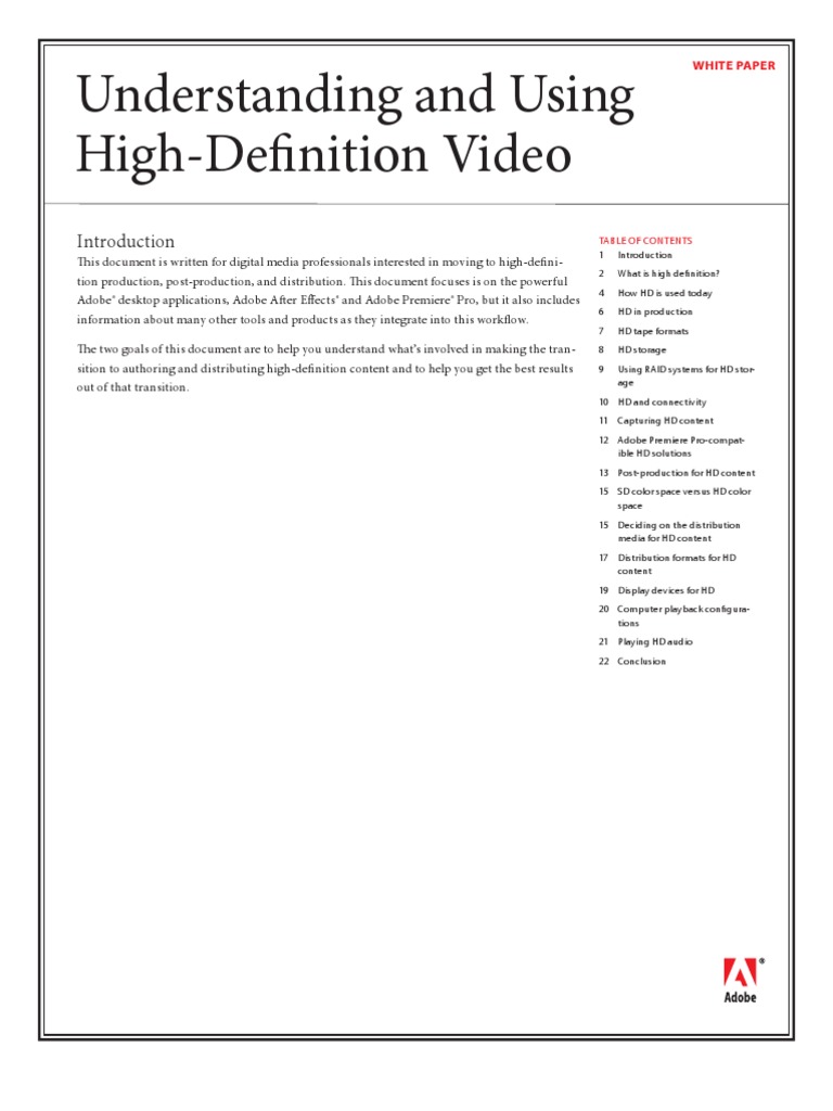 Understanding and Using High-Definition Video | PDF | High Definition ...