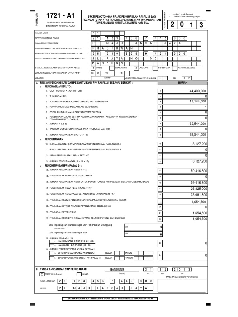 Formulir 1721 A1 Dan A2 | PDF | Pengelolaan Keuangan & Uang