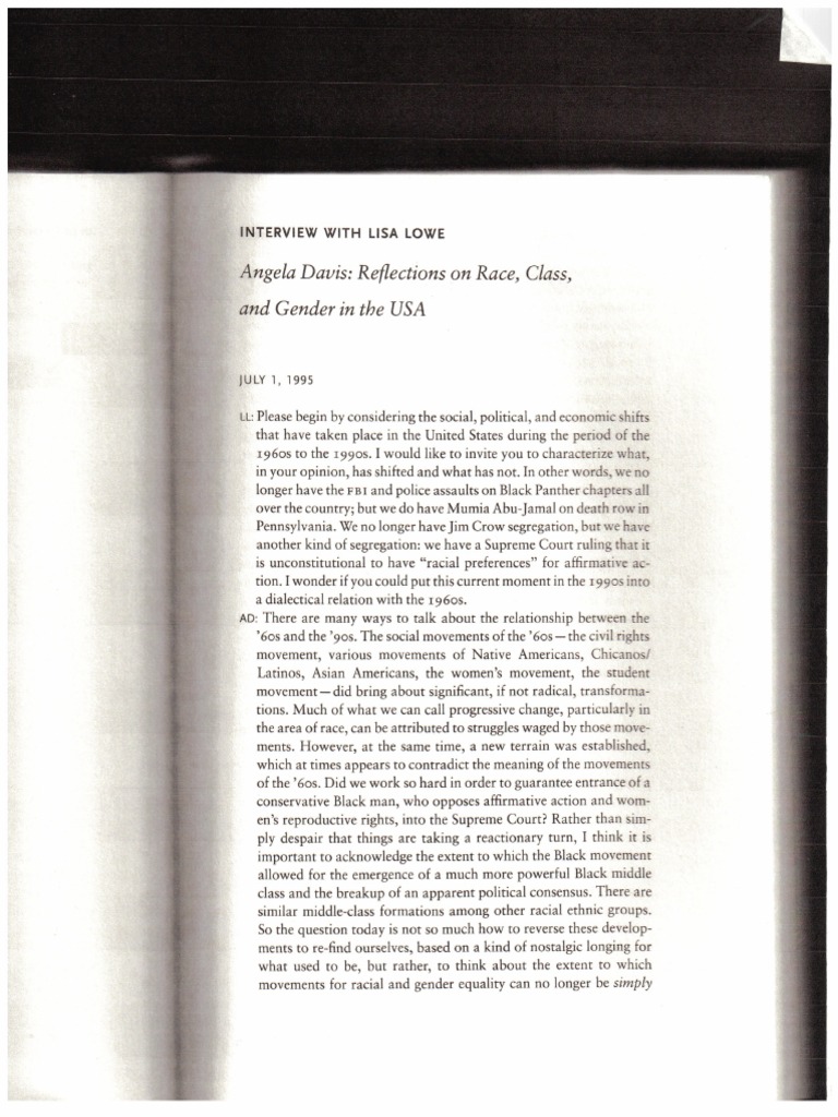 Angela Davis "Reflections On Race, Class, & Gender" | PDF | Foreign ...