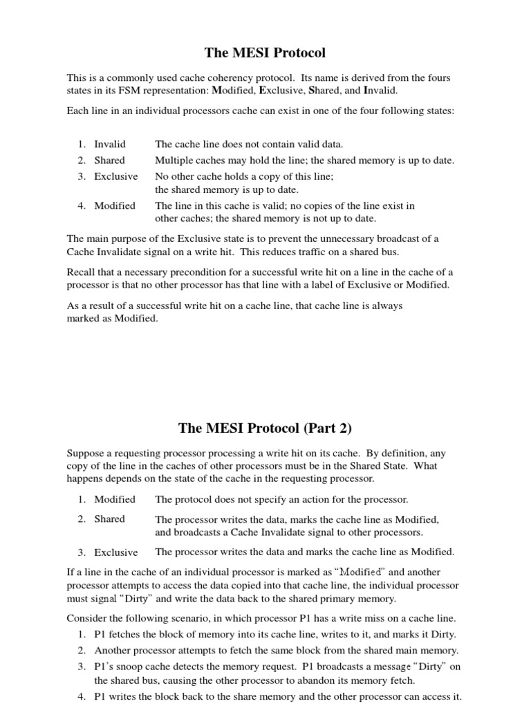 MESI Protocol Cache Coherency Explained | PDF | Cache (Computing ...