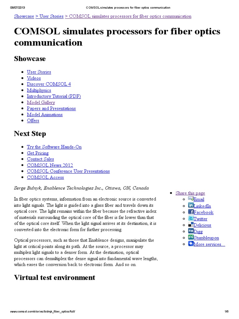 COMSOL Simulates Processors For Fiber Optics Communication | PDF ...