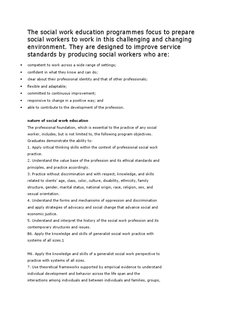 Nature of Social Work Education | PDF | Social Work | Curriculum