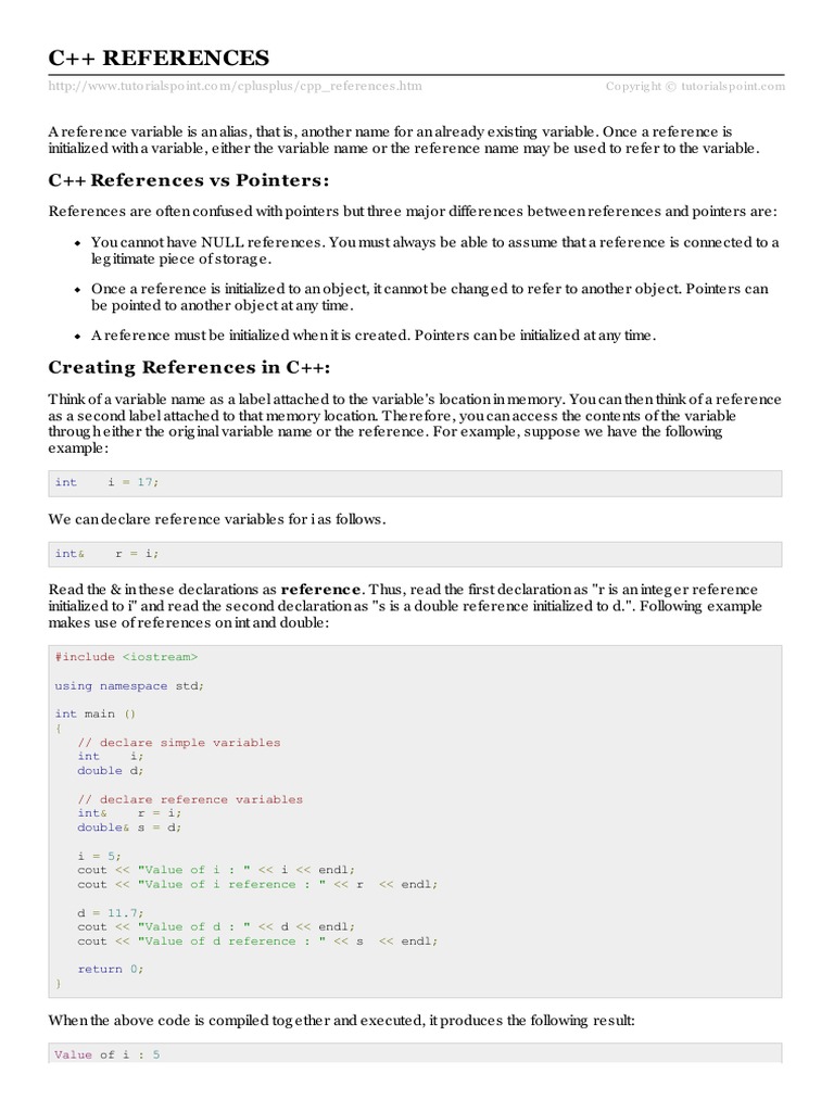 C++ References Vs Pointers | PDF | C++ | Pointer (Computer Programming)