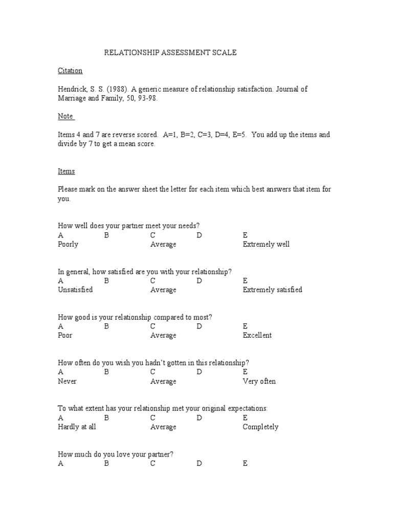 Relationship Assessment Scale | PDF