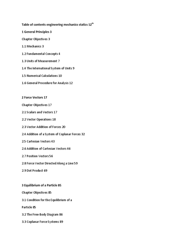 Table of Contents Engineering Mechanics Statics 12 1 General Principles ...