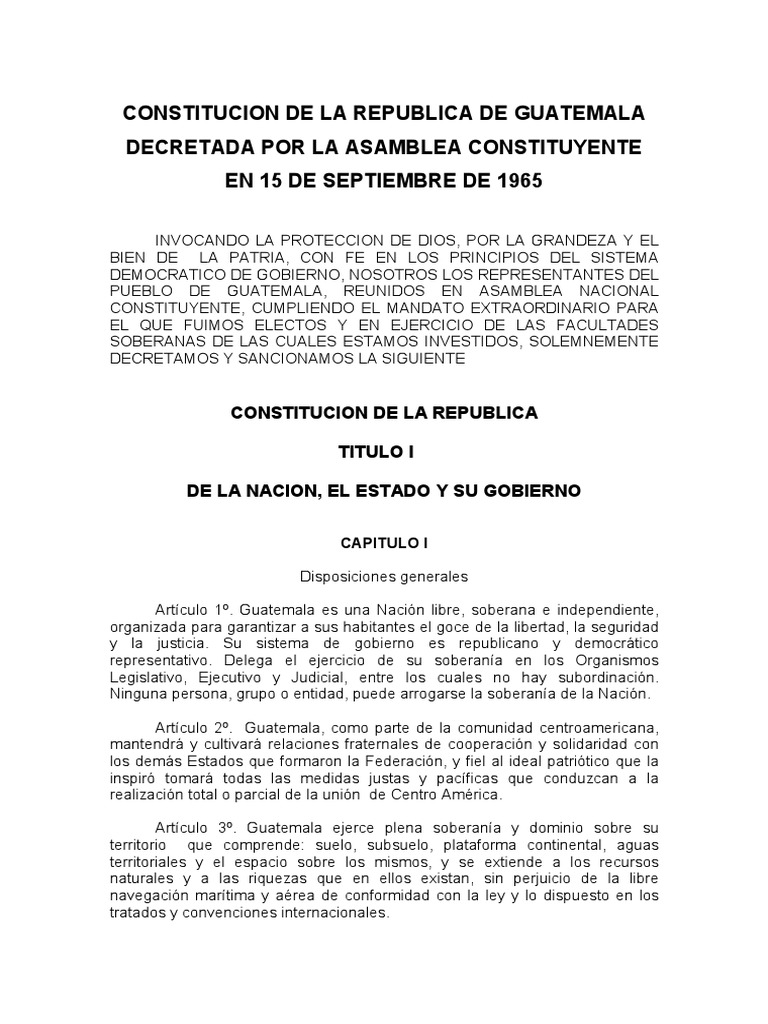 Constitucion Politica De La Republica De Guatemala Año 1965 Pdf