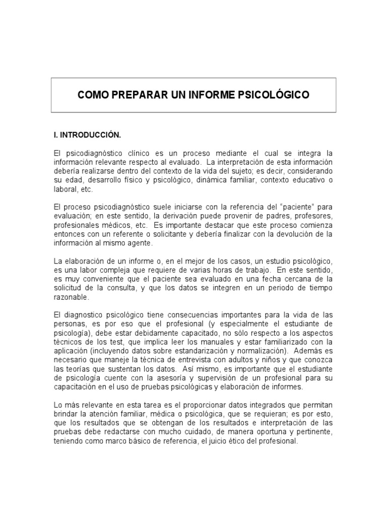Como Preparar Un Informe Psicologico | PDF