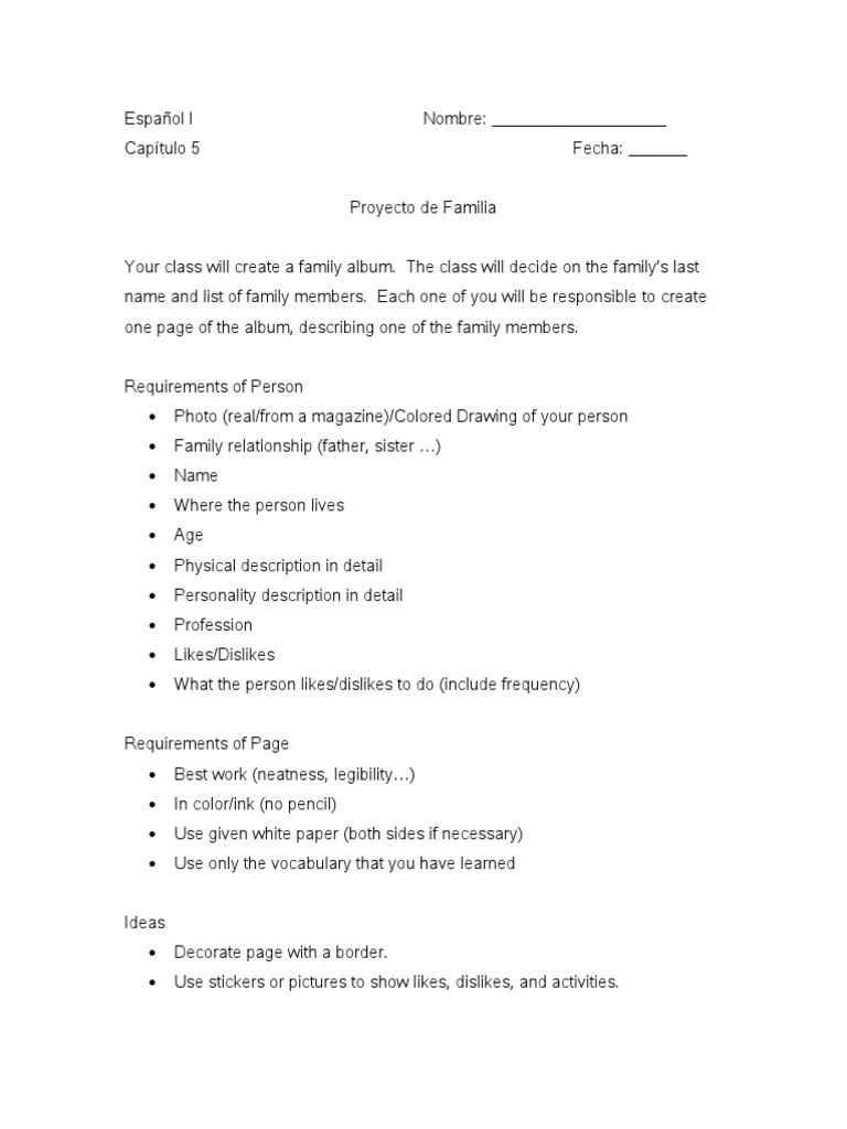 Familia Project and Rubric | PDF