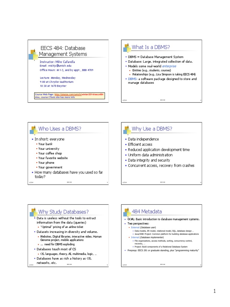 Lec01 Intro | PDF | Relational Database | Relational Model