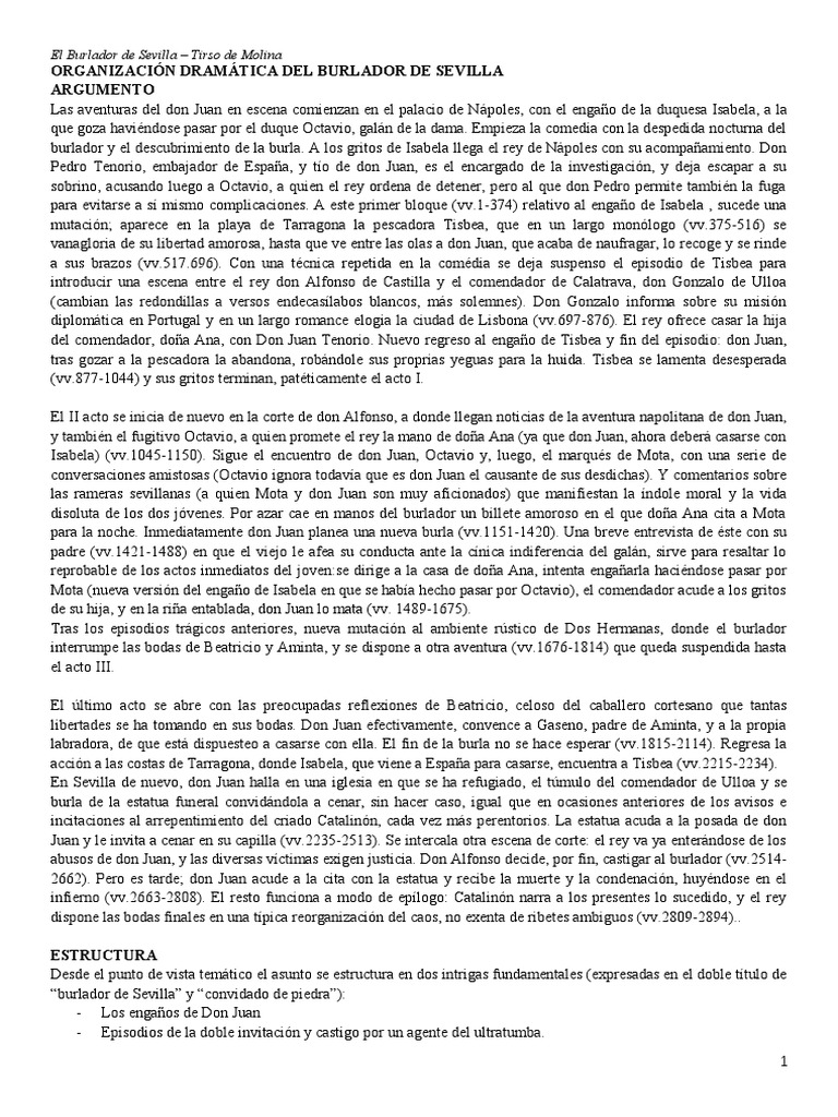 Análisis de "El Burlador de Sevilla" | PDF | Don Juan