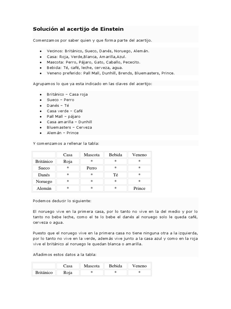 Solución Al Acertijo de Einstein | PDF | Verde | café