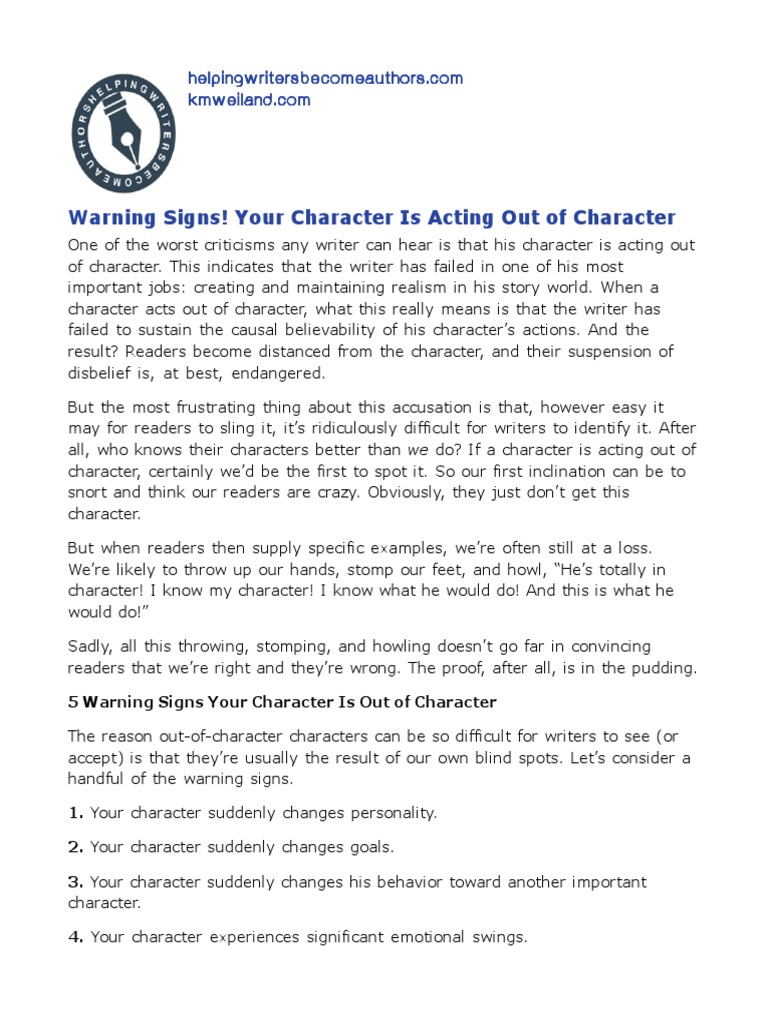 Warning Signs! Your Character May Be Acting Out of Character | PDF ...