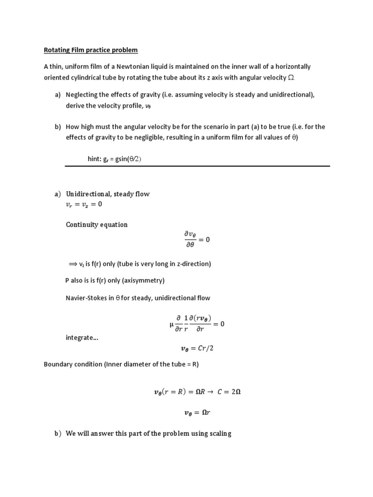 Angular Velocity in Rotating Film Flow | PDF