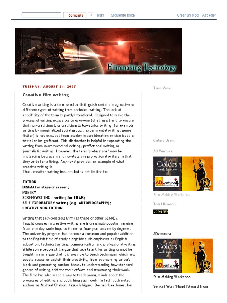 Filmmaking Techniques - Creative Film Writing | PDF | Creative Writing ...