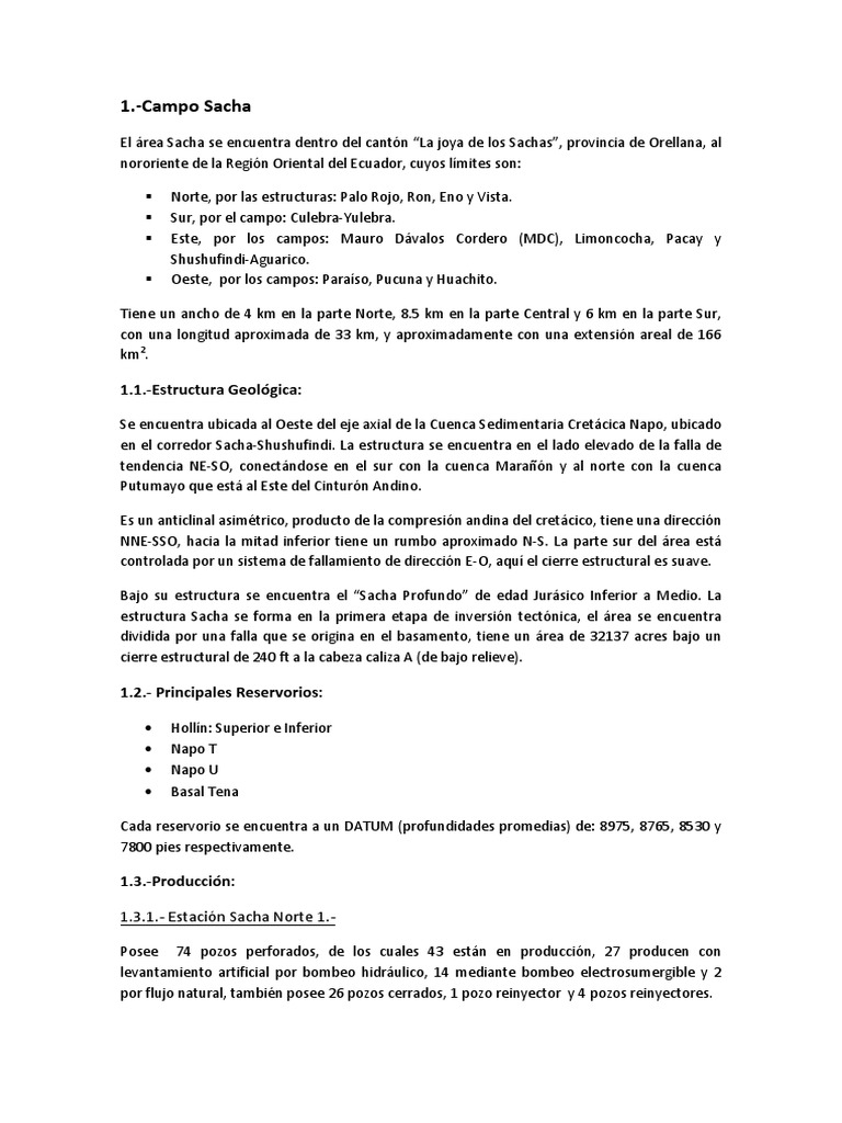 Geología y Producción del Campo Sacha | PDF | Petróleo | Bomba