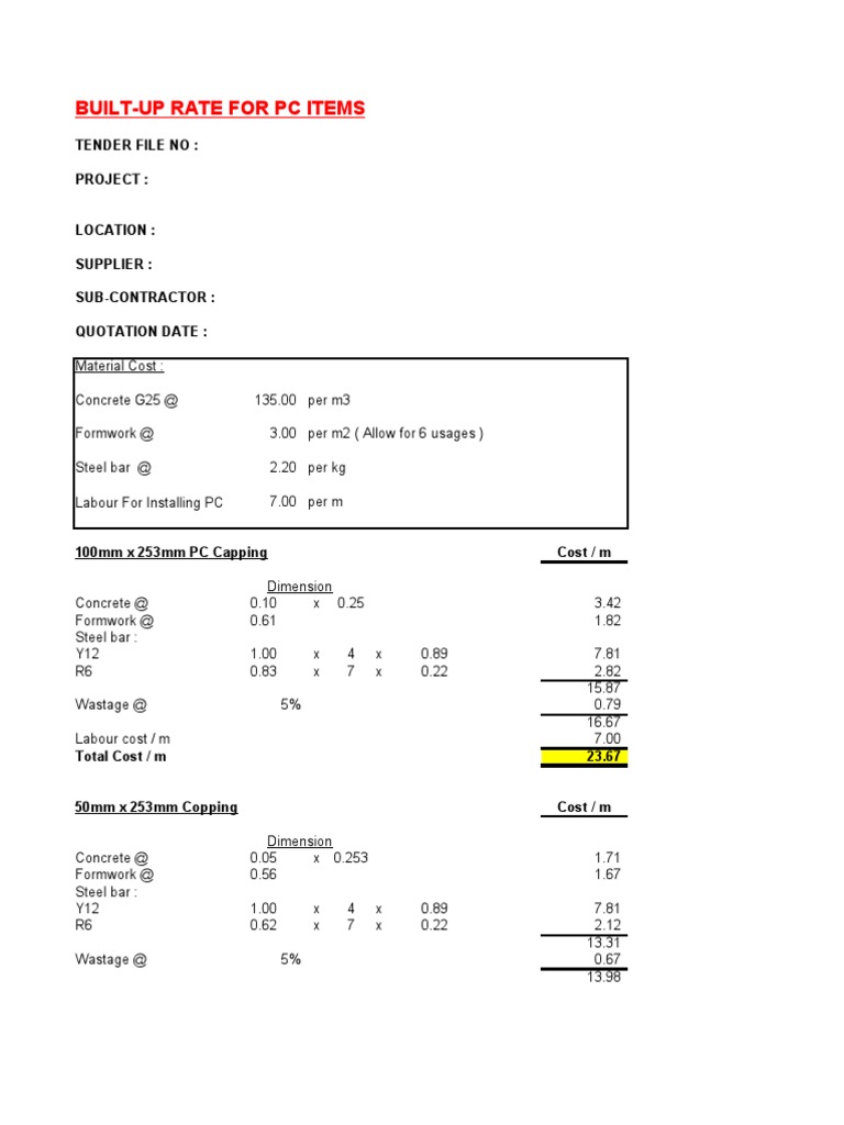 Build Up Rate Format - Precast Concrete | PDF | Environmental Design ...