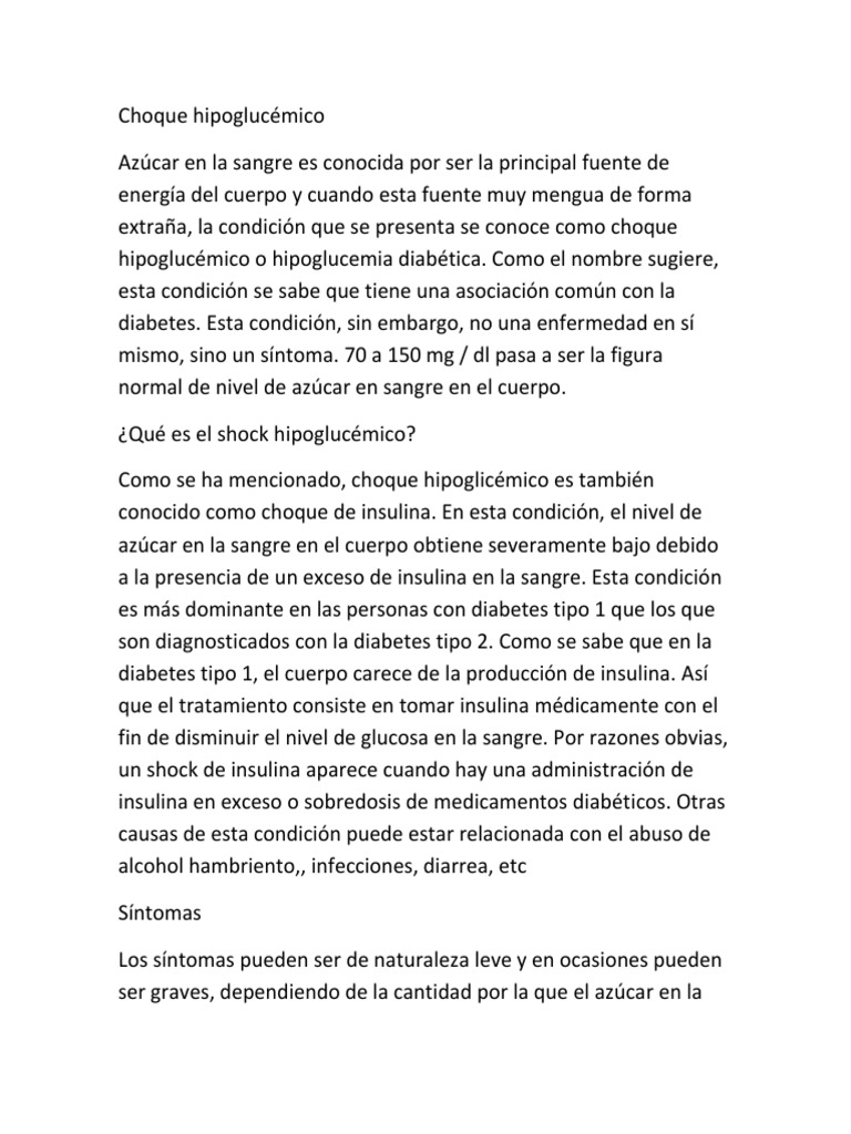 Choque hipoglucémico: causas y tratamiento | PDF | Hipoglucemia ...