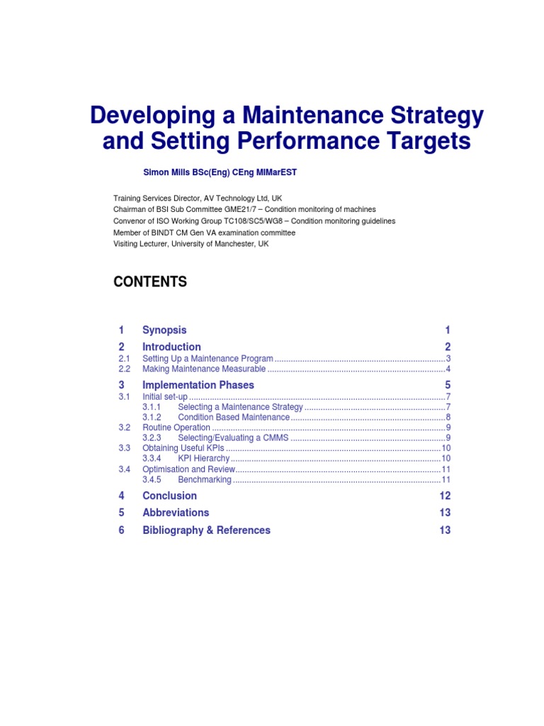Developing Maintenance Strategy 88760d01 | PDF | Reliability Engineering | Performance Indicator