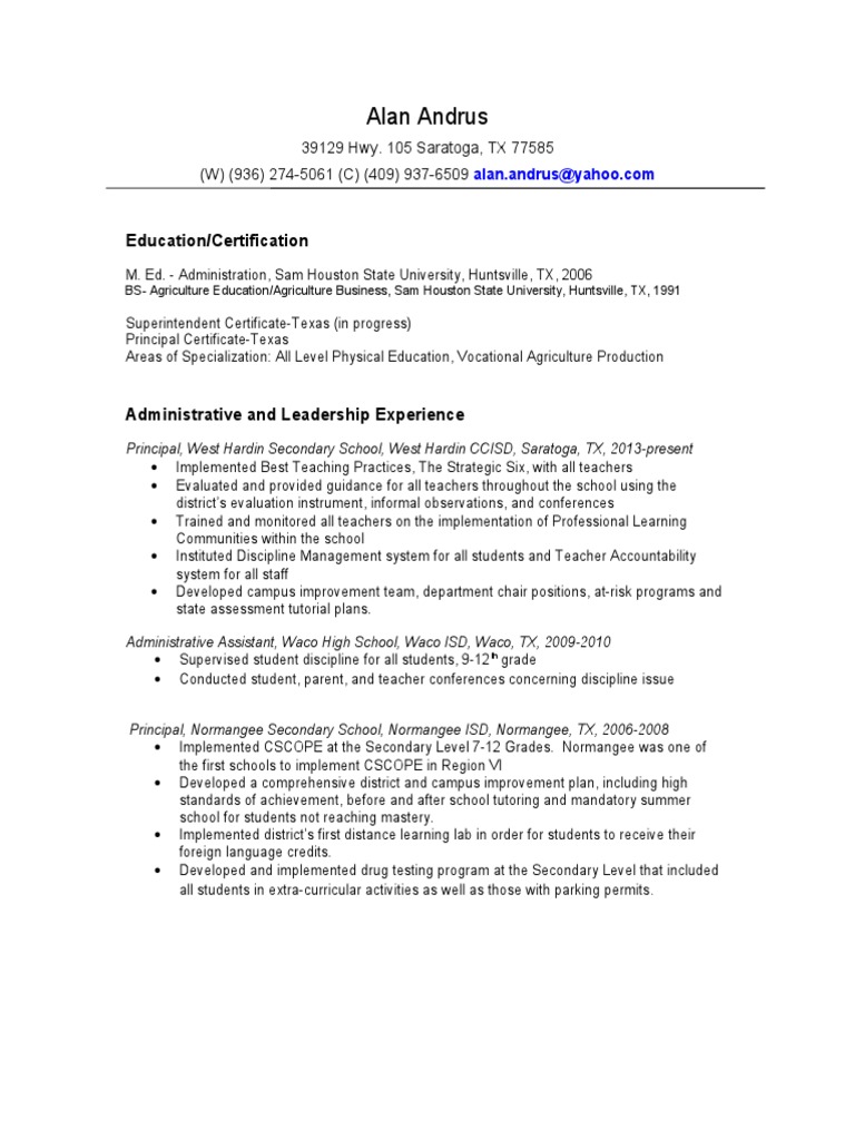 Professional Vita - Alan Andrus | PDF | Secondary School | Texas