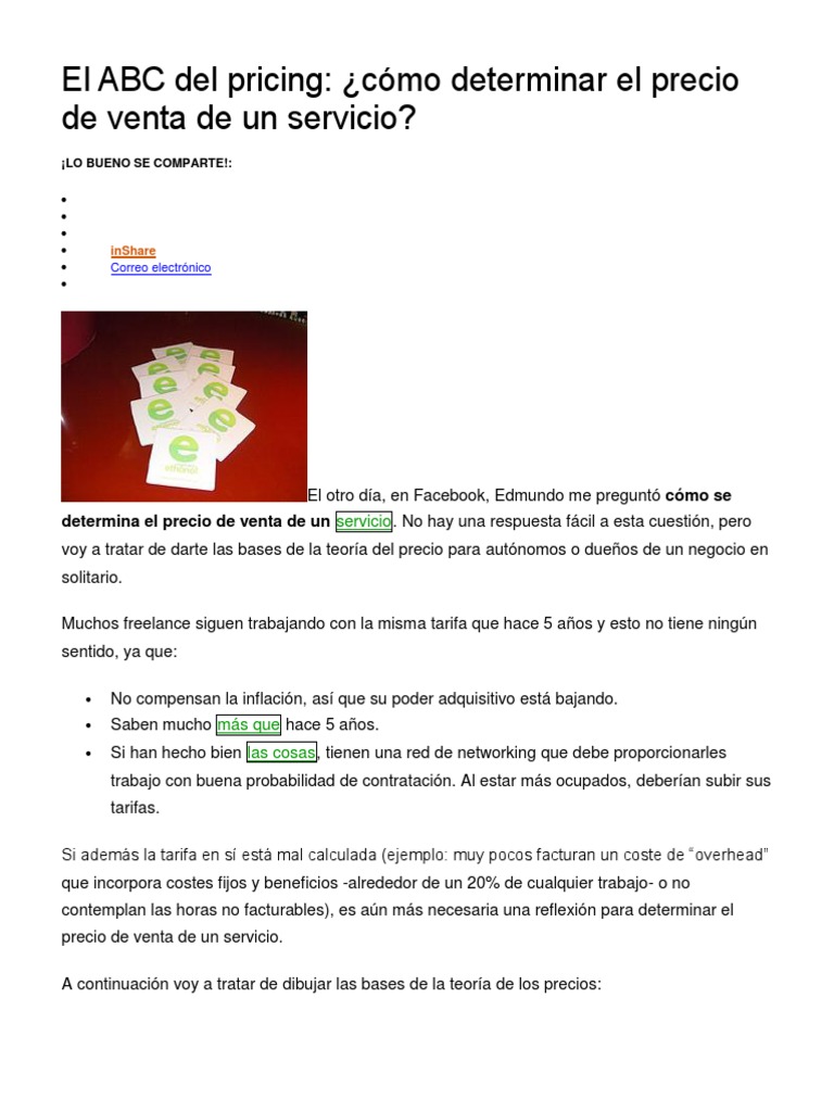 Como Determinar El Precio de Venta de Un Servicio | PDF | Precios ...
