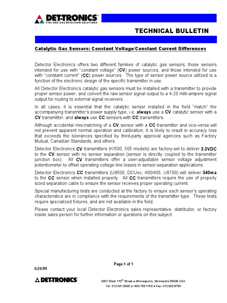 Catalytic Gas Sensors: CV vs. CC Power | PDF