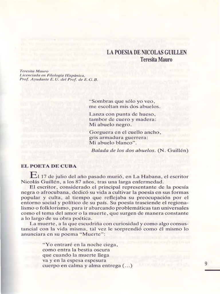 La Poesia de Nicolas Guillen | PDF | Poesía