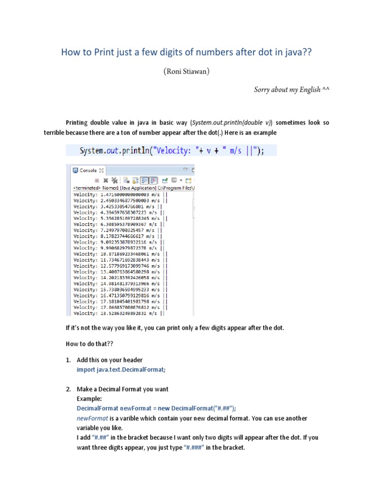 Format Double Digits in Java Output | PDF