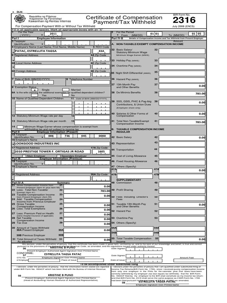 2316(1)2 | Employment | Taxes