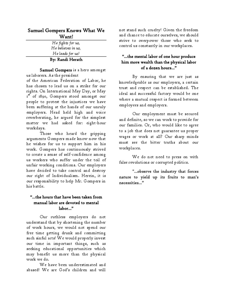 Samuel Gompers Knows What We Want Final | PDF | Career & Growth ...