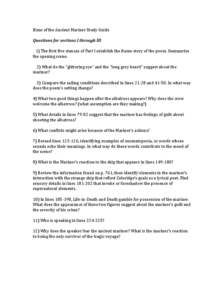 Rime of The Ancient Mariner Study Guide | PDF