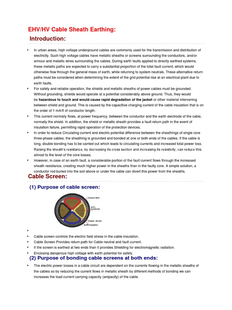 EHV/HV Cable Sheath Earthing Overview | PDF | Cable | Electric Current